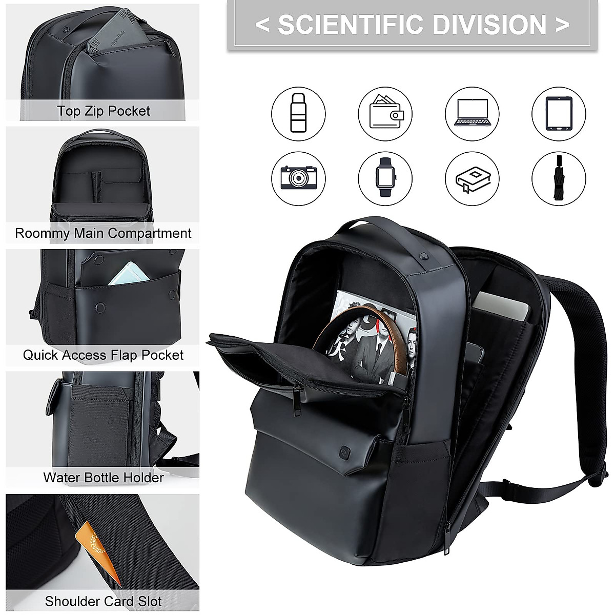 Hanke Carry on Backpack Waterproof Travel Laptop Backpack for Men & Women, Durable Rucksack Weekender Bag Daypack(Graphite Black)