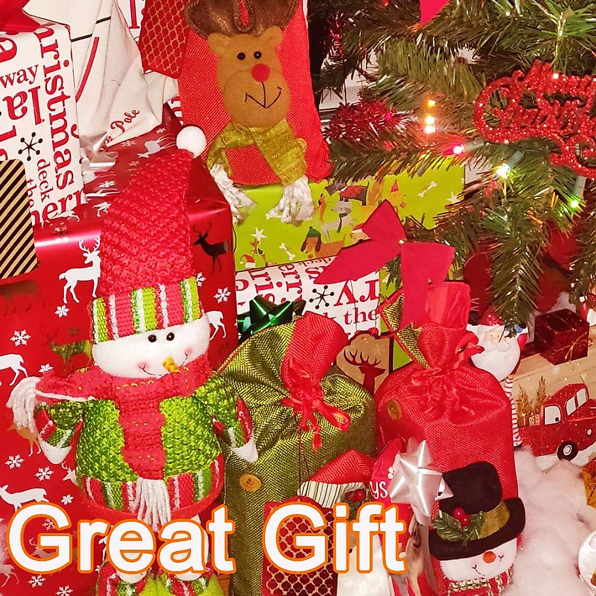 Jolik Santa Sacks Drawstring Christmas Bags, 3D Design Fabric Christmas Bags for Christmas Party Supplies, 15 x 8 inch