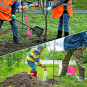 IKAYAS 100 Pack Marking Flags Marker Flags for Lawn 4 * 5 Inch Pink PVC Small Yard Flags Stake Flags on 15 inch Steel Wire, Lawn Flags, Yard Flags, Garden Flags