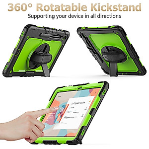 SEYMAC stock Case for Samsung Galaxy Tab S7 FE / S8 Plus 5G Case 12.4'' with Screen Protector Pencil Holder [360 Rotating Hand Strap] &Stand, Drop-Proof, Green/Black