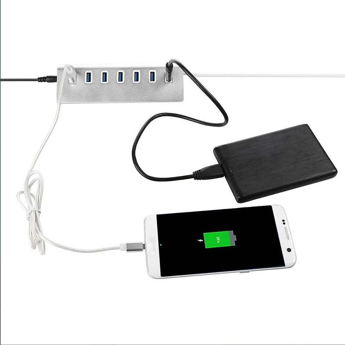 USB Hub, USB3.0 Splitter Docking Station with 7 Port for PC, Laptop, Keyboard, Mouse, Hard Disk Drive, Plug and Play
