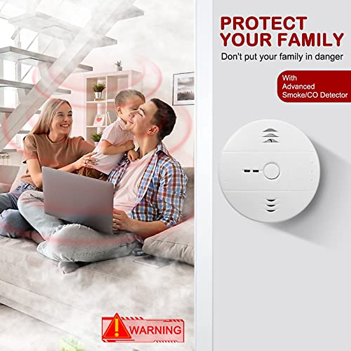 Shackcom Combination Smoke and Carbon Monoxide (CO) Detector Alarm 1 Pack, Protect Your Home from Fire and Gas Leaks, Even When You're Away, Battery Operated