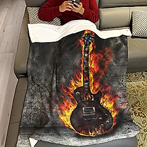 HommomH 60" x 80" Blanket Comfort Cozy Soft Warm Throw One Sides Guitar Flame Fire Smoke