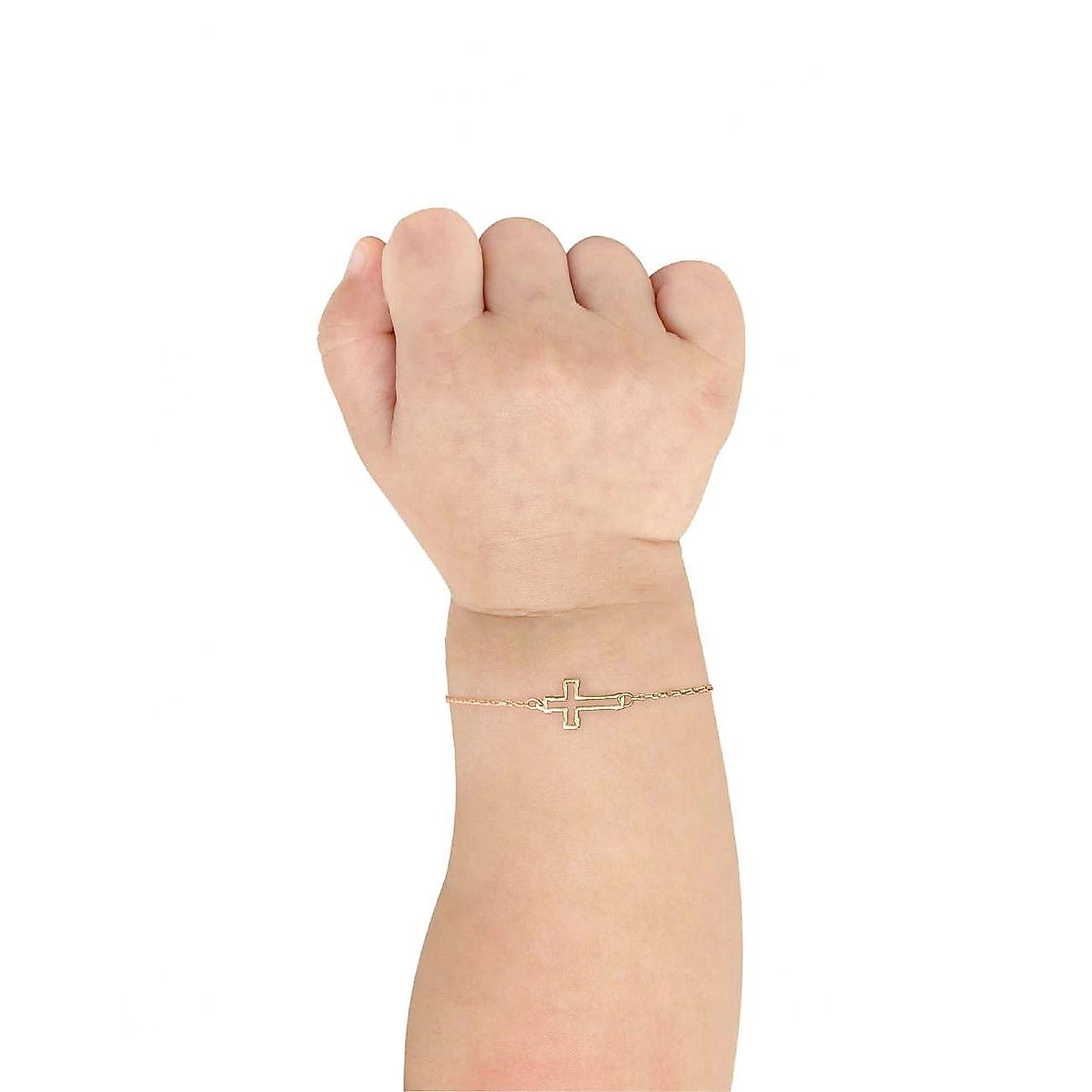 MIONZA Jewelry 14k Solid Gold Cross Bracelet for Women, Teen Girls, Baby | Real Gold Sideways Adjustable Cross Bracelet | Gold Plated Bracelet for Women | Christian Baptism Gift (Solid Gold Baby)