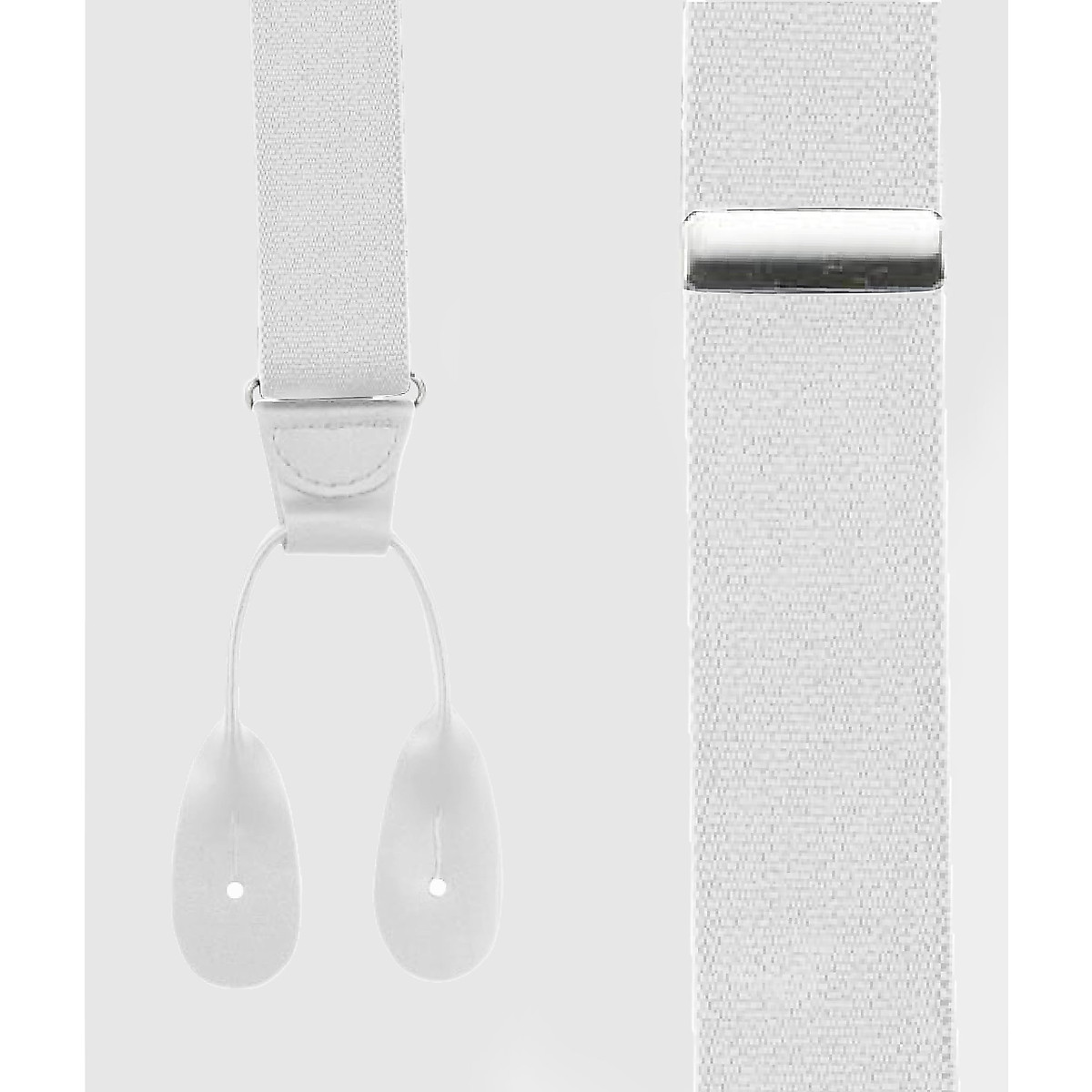 HOLD'EM Tuxedo Suspenders for Men Black Genuine Leather Button End 1.25 Inches Mens Braces Suspenders- White (Regular 46" Long)