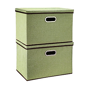 Fassave Foldable Storage Bins with Lids, 2 Packs Fabric Storage Container Basket Cube with Handles for Office, Bedroom, Closet (Large-2 Pack, Dark Green)