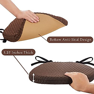 Big Hippo Kitchen Chair Pads Chair Cushion for Dining Chairs,Memory Foam Indoor Seat Cushion Wooden Metal Chair Cushions with Ties,Dining Seat Cushion with Machine Washable Cover,16" x 17", Brown