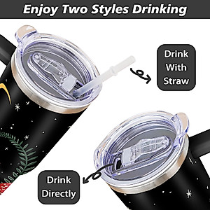 thmasamwr Mushroom Tumbler with Lid and Straw, Stainless Steel Mushroom 40oz Tumbler with Handle, Black Mushroom Travel Coffee Mug Mushroom Gifts Cups for Women and Men