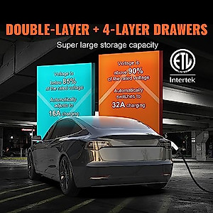 VEVOR Level 2 Portable EV Charger, 32 Amp 240V, Electric Vehicle Charger with 28 ft Charging Cable NEMA 14-50P Plug, 16/20/24/32A Adjustable Current Plug-in Home EV Charging Station for SAE J1772 EVs