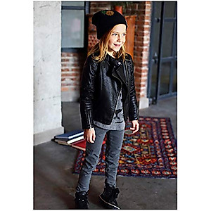 LJYH Girls Faux Leather Quilted Motorcycle Jackets Kids Spring Biker Coats Black 7/8yrs