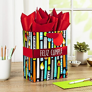 Hallmark VIDA 9" Medium Spanish Gift Bag with Tissue Paper for Birthday (Feliz Cumple)