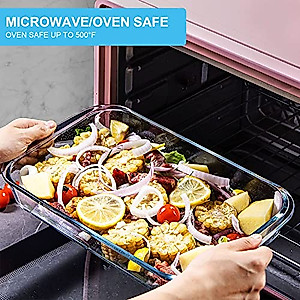 KOMUEE 8 Pieces Glass Baking Dish with Lids Rectangular Glass Baking Pan Bakeware Set with BPA Free Lids, Baking Pans for Lasagna, Leftovers, Cooking, Kitchen, Fridge-to-Oven, Gray