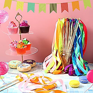 50 Pieces Ribbon Sticks Wedding Streamers Chromatic Streamers Silk Fairy Sticks for Party, Birthday, Celebration and Holiday (Colorful)