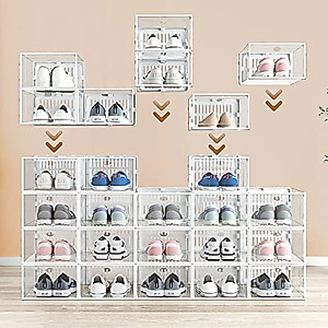 VEMRBX Shoe Storage Box, 12 Pack Clear Plastic Stackable Shoe Boxes Organizer with Lids, Foldable Shoe Storage Bins for Closet Entryway Easter