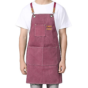 Chef Cooking Apron for Men Women Canvas Kitchen Apron with Cross Back and 3 Pockets