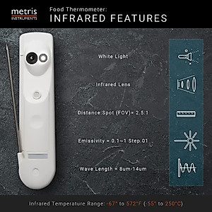 Metris Instruments Food Cooking Meat Thermometer Digital Infrared Instant Read with Probe for Kitchen, Outside Grill, BBQ Smoker, Model TCT303F-NSF NSF Approved