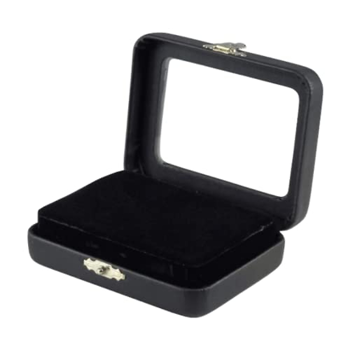 Novel Box Black Leatherette Glass Top Gem Box Loose Stone Jewelry Case Display with ClaspReversible Pad - White & Black