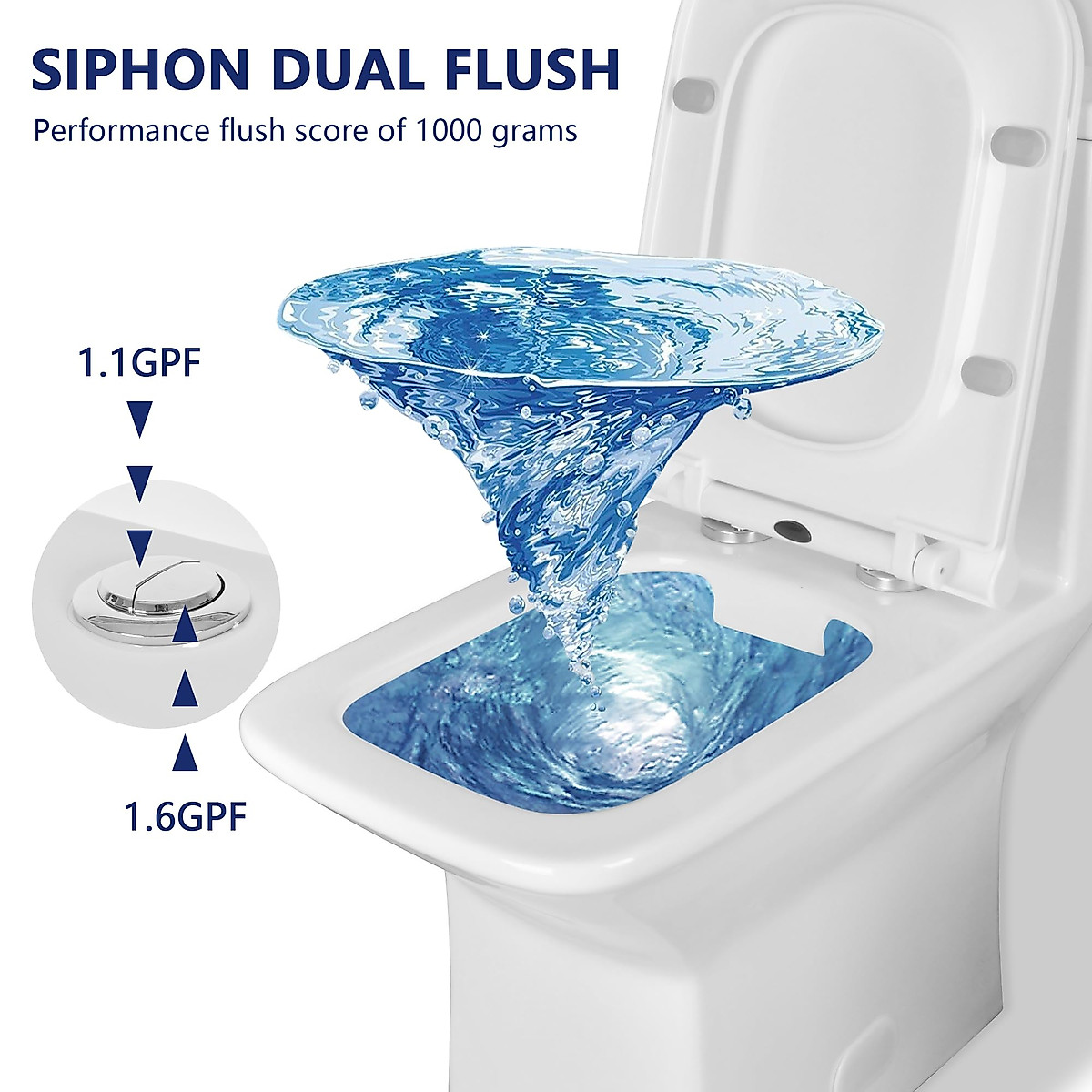 DeerValley Elongated One Piece Toilet, DV-1F0072-1 Square Compact Toilets for Bathrooms, Dual Flush 1/1.6 GPF and MaP 1000g, 12'' Rough-In Chair Height 16.93" Ceramic White Toilet With Soft Close Seat