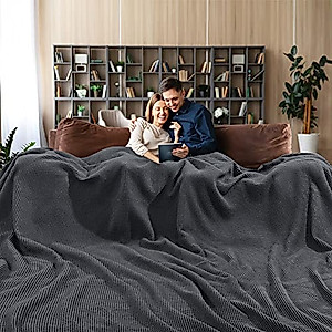 HOMBYS Cotton Waffle Blanket Oversized King 120x128 in, Huge Breathable Waffle Weave Family Blanket for All Season, Large Grey 10x10 Lightweight Throw Blankets for Couch, Bed, Sofa