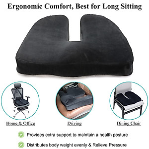Upgraded Coccyx Cushion for Tailbone Pain-Longer 10 Inch U-Cutout,Memory Foam Seat Cushion for Tailbone Pain Relief,Suitable for Office Chair,Car Seat,Computer Desk Sciatica & Back Pain Relief Pad