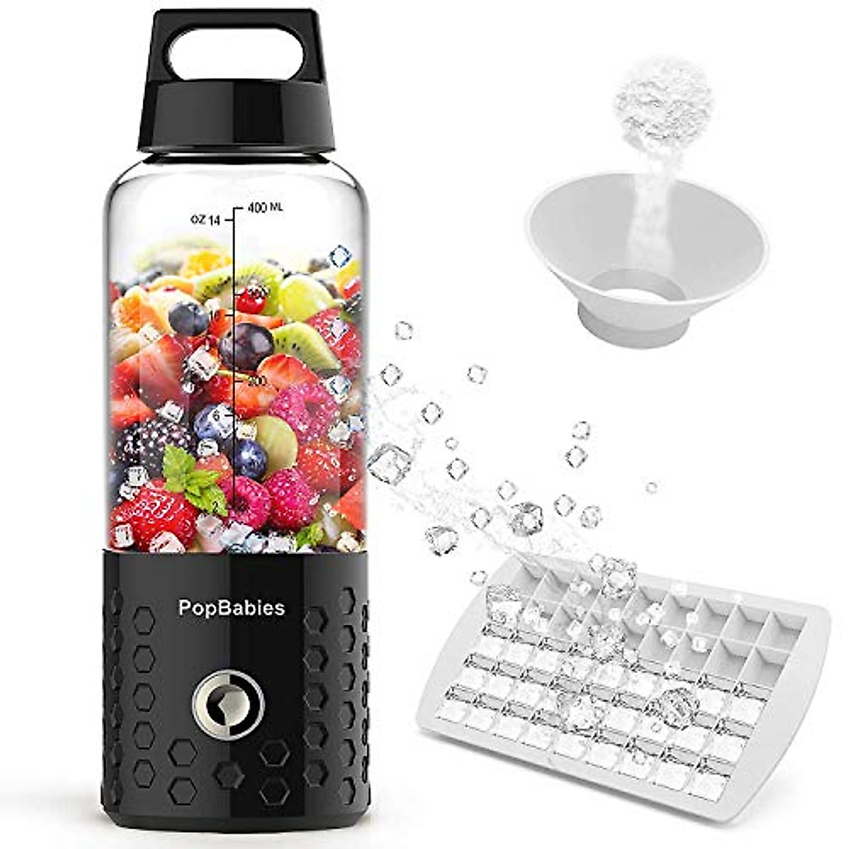 PopBabies Portable Blender, Personal Blender for Shakes and Smoothies with rechargeable USB blender cup, Black