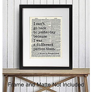 Alice Wonderland Quote - 8x10 Home decoration Photo Picture - Unique Wall Art, Room Decor for Bedroom, Living room, Office - Upcycled Dictionary Art or Gift for Women, Fan - UNFRAMED