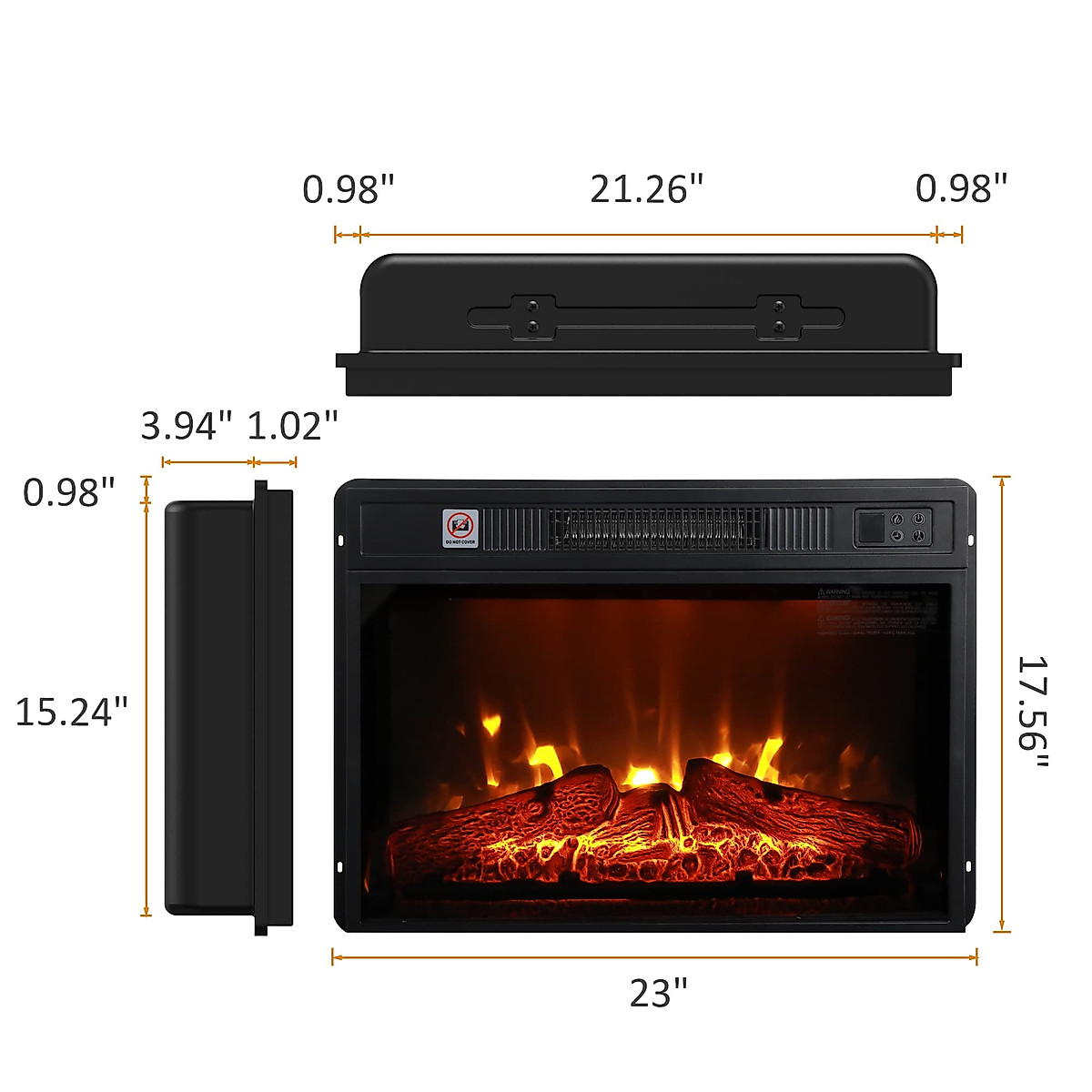 HolliWill 23 Inches Electric Fireplace Insert Heater, Realistic Adjustable Flames and Wireless Remote Control, Built-in Timer & Thermostat, Overheat Protection, Indoor Black 3D Infrared Fireplace