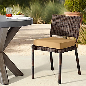 downluxe Outdoor Chair Cushions for Patio Furniture, Waterproof Square Corner Memory Foam Patio Chair Cushion with Adjustable Ties and Portable Handle, 19" x 19" x 3", Khaki, 4 Pack