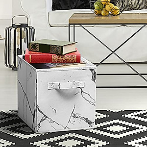Sorbus Fabric Foldable Storage Cubes Organization Bins, Great for Home Organization, Living Room, Cube Storage Bins, for Closet, Nursery, Playroom, College Dorm, Marble Print Fabric (4, Pack, White)
