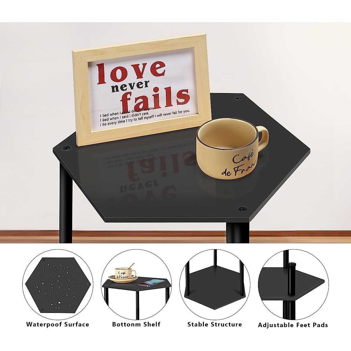 SEHERTIWY Bamboo Side Table Set of 2, Hexagon Nightstands for Bedrooms, Side Tables for Small Spaces, Modern Coffee Table, 2 Tiers Rustic Accent Tables for Bedroom