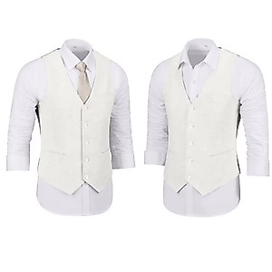 2 Piece Linen Suits for Men Slim Fit Formal Ivory Wedding Suit Groomsmen Prom Tux Suit for Summer Beach Suit Vest Pants XS