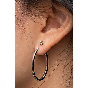 Medium 14K White Gold Oval Hoop Earrings, 1.2 In (31mm) (2mm Tube)