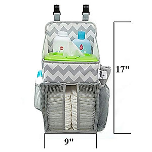 Chevron Pattern Diaper Caddy and Nursery Organizer for Newborn Baby Essentials, Hang on Crib, Baby Bed. Changing Table or Wall. Multiple Pockets to Store Wipes, Creams, Lotions, Toys and More.
