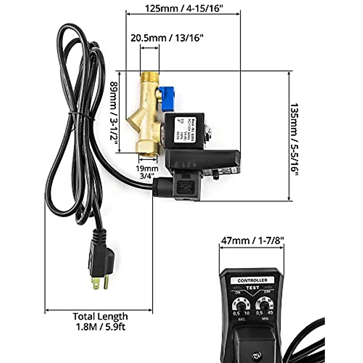 QWORK Automatic Gas Tank Valve with US Plug - Suitable for Gas Tanks, Drip Legs, and Compressed Air System Components - AC 110V Power Supply - 1/2" Valve Size Electronic Drain Valve