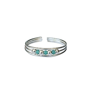 Handmade Silver & Turquoise Color Beaded Triple Band Adjustable Toe Ring, 925 Sterling Silver, Thin Small Dainty Open Toe, Pinky or Knuckle Rings for Women, By MiYa Jewelry Creations