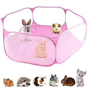 Small Animal Cage Tent Breathable & Transparent Pet Playpen Pop Open Outdoor/Indoor Exercise Fence, Portable Yard Fence for Guinea Pig, Rabbits, Hamster, Chinchillas and Hedgehogs