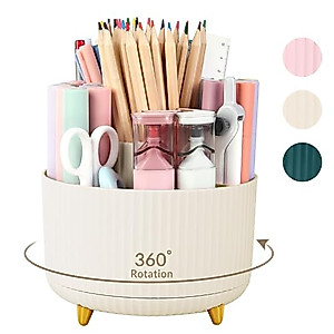 SKYDUE 360 Degree Rotating Desk Organizer, Dual-Purpose Pencil Pen Holder for Desk, Rotating Desk Pen Organizer with 5 Slots, Art Supply, Pencil Cup for Office, School, Home