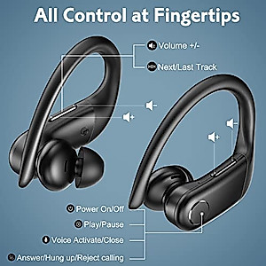 Wireless Headphones, 99H Playtime Wireless Earbuds with Mics and Charging Case for iPhone Android, Waterproof Running Headphones for Gym Yoga Workout, Hi-Fi Sound Over Ear Buds with Earhooks