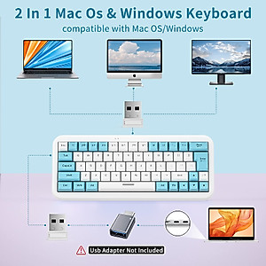 ROCHIE 60% Percent Keyboard, Wireless Gaming Keyboard, Gaming Keyboard 60 Percent, 2.4G Computer Keyboard with Wrist Rest, Compatible with Mac OS and Windows for Laptop PC (White-2)