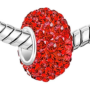 CharmSStory 925 Sterling Silver Red Simulated Birthstone Charms Synthetic Crystal Bead For Bracelets