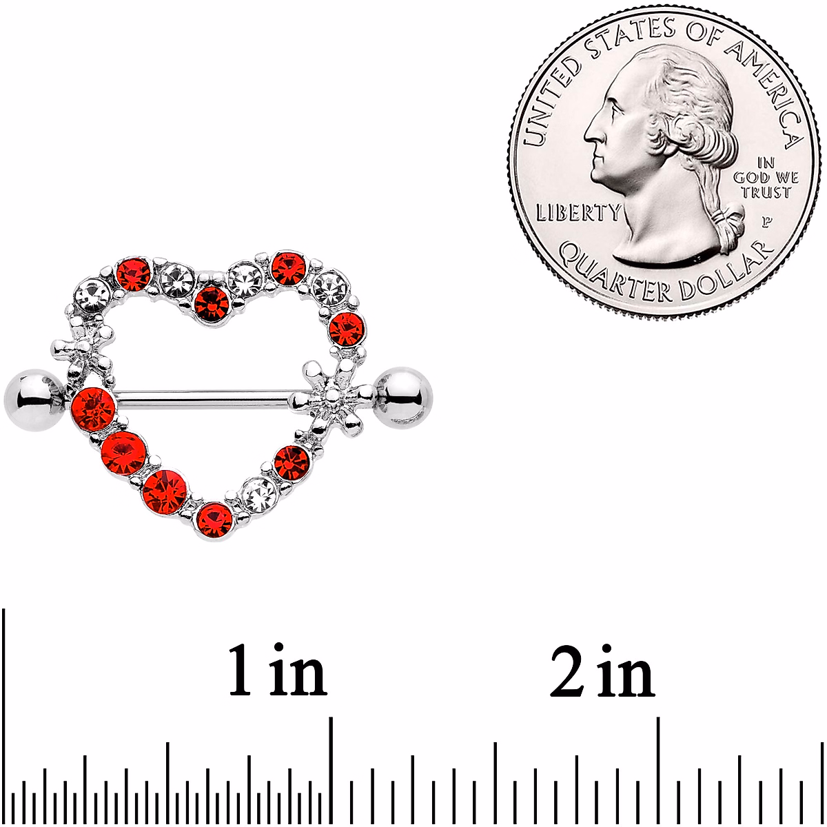 Body Candy 14G Nipplerings Piercing 9/16" 316L Steel 2Pc Clear Red Accent Lovers Heart Nipple Ring Set 14mm