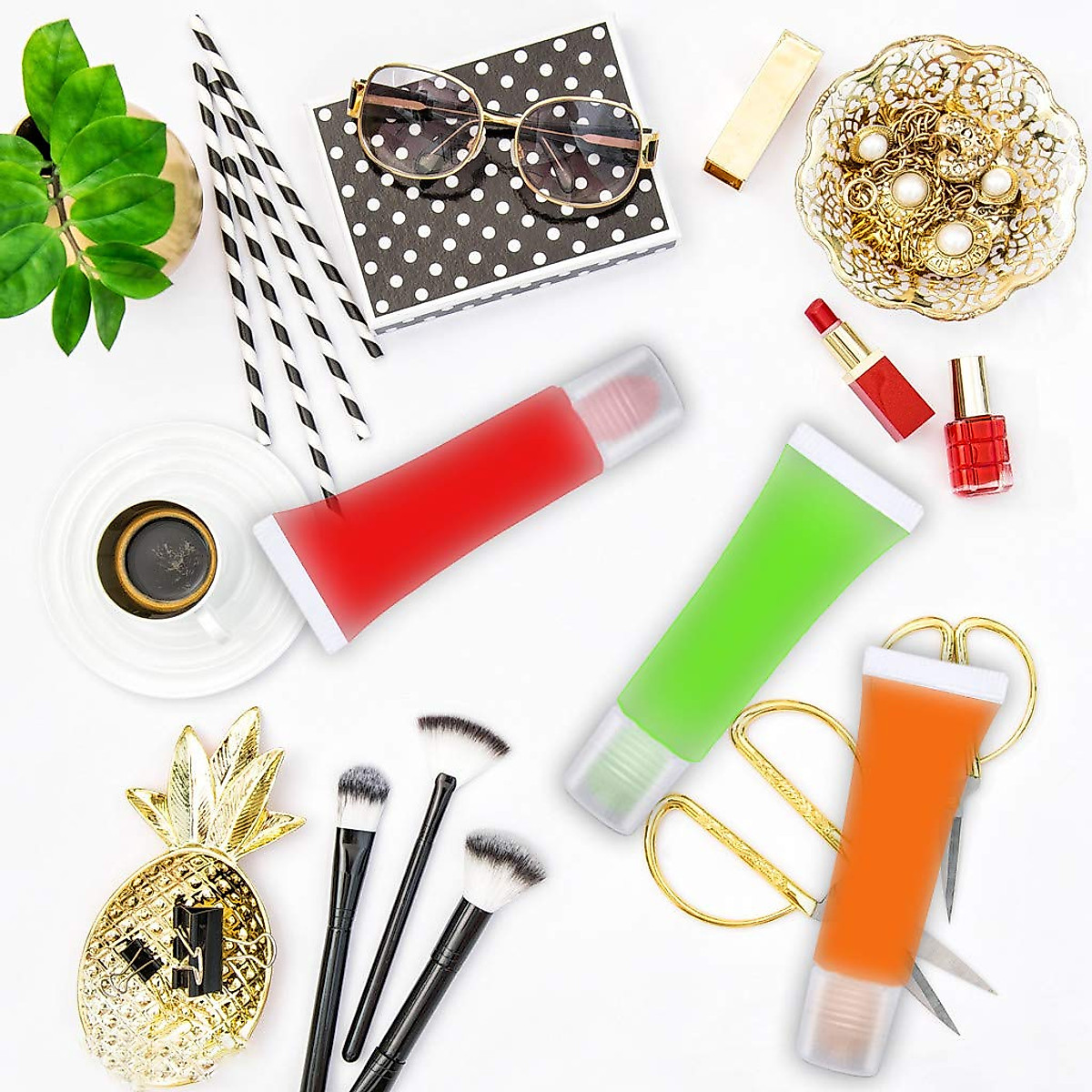 AYWFEY 20 Pcs 8 ml Empty Lip Gloss Tubes + Plastic Funnels + Pipette + Spatula, Refillable Travel Tubes, Clear Lip Balm Tubes, Empty Foundation Tube for DIY Lip Gloss Balm Cosmetic on Travel