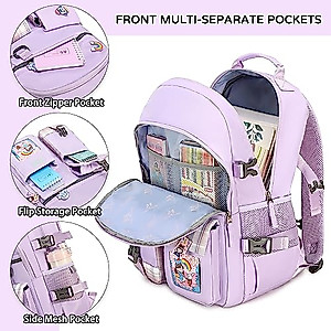 Hey Yoo Cute School Backpack for Girls Backpack for School Bag Kids Backpacks for Girls Kawaii Bookbag for Teen Girls (Purple)
