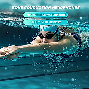 ReeRay Waterproof Bone Conduction Swimming Headphones, R5 Open-Ear IP68 MP3 Player Wireless Sport Bluetooth Earphones with Mic,Built-in 8G Memory Headset for Swimming Running Cycling Driving