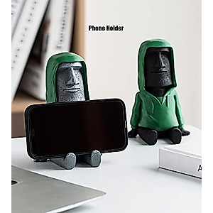 ZKSYLSM Easter Island Moai Statue Decor,Resin Imitation Stone Statue Figurine Sculpture,Pen Holder, Mobile Phone Holder,Decor Desktop,Bookshelf,Tabletop (Black)