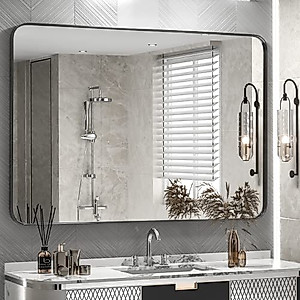 TokeShimi 40 x 30 Inch Wall Mirror for Bathroom Black Metal Frame Decorative Rectangular Wall Mounted Home Decor Corner Hangs Farmhouse Mirror (Horizontal/Vertical)