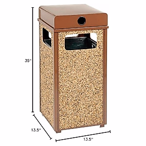 Global Industrial Stone Panel Trash Weather Urn Brown 13-1/2" Square X 35" H