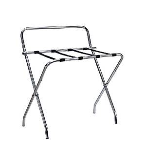 KB Designs - Chrome/Black Metal Foldable Luggage Rack Suitcase Stand