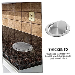 TOGEVAL Stainless Steel Recessed Lid Tabletop Recessed Cover Trash Lid Trash Can Bin Lid Kitchen Supply Trash Grommet Hidden Trash Can Lid Flap Garbage Can Cover 430 Stainless Steel Silver