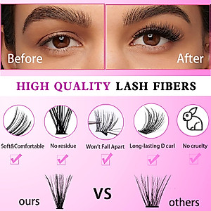 DIY Lash Extension Individual Full Volume Lashes 300Pcs Wispy Curly Clusters Lashes 40D 9mm-16mm D Curl Natural False Lashes Extensions DIY at Home ，by Zovimi (40D Lash Clusters)